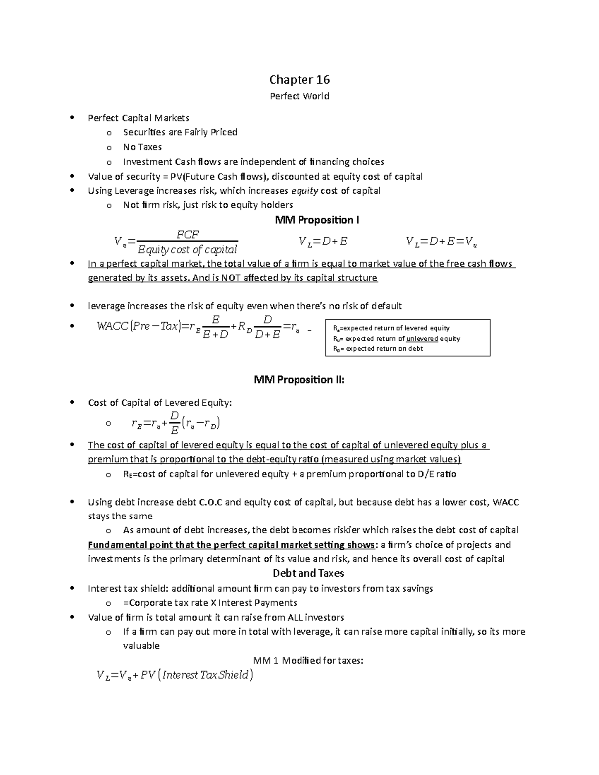 Finance Chapter 16 Capital Structure - Chapter 16 Perfect World Perfect ...