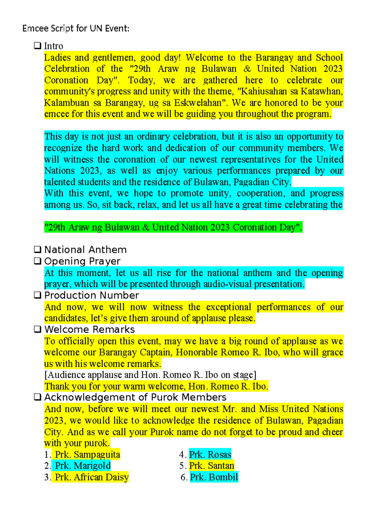 Emcee Script for UN Event ( Final) - Emcee Script for UN Event: Intro ...