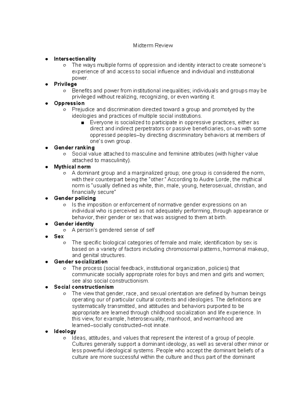 WGS Midterm Review - The instructor for this course was Amanda ...