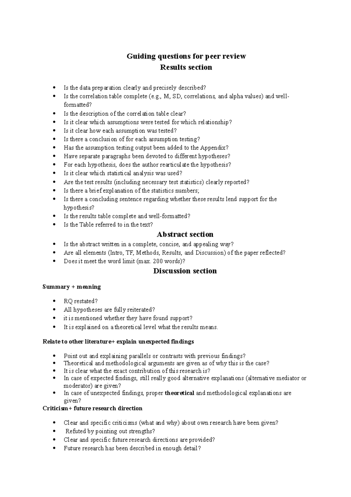 Question list for peer review for the individual report 2021-2022 ...