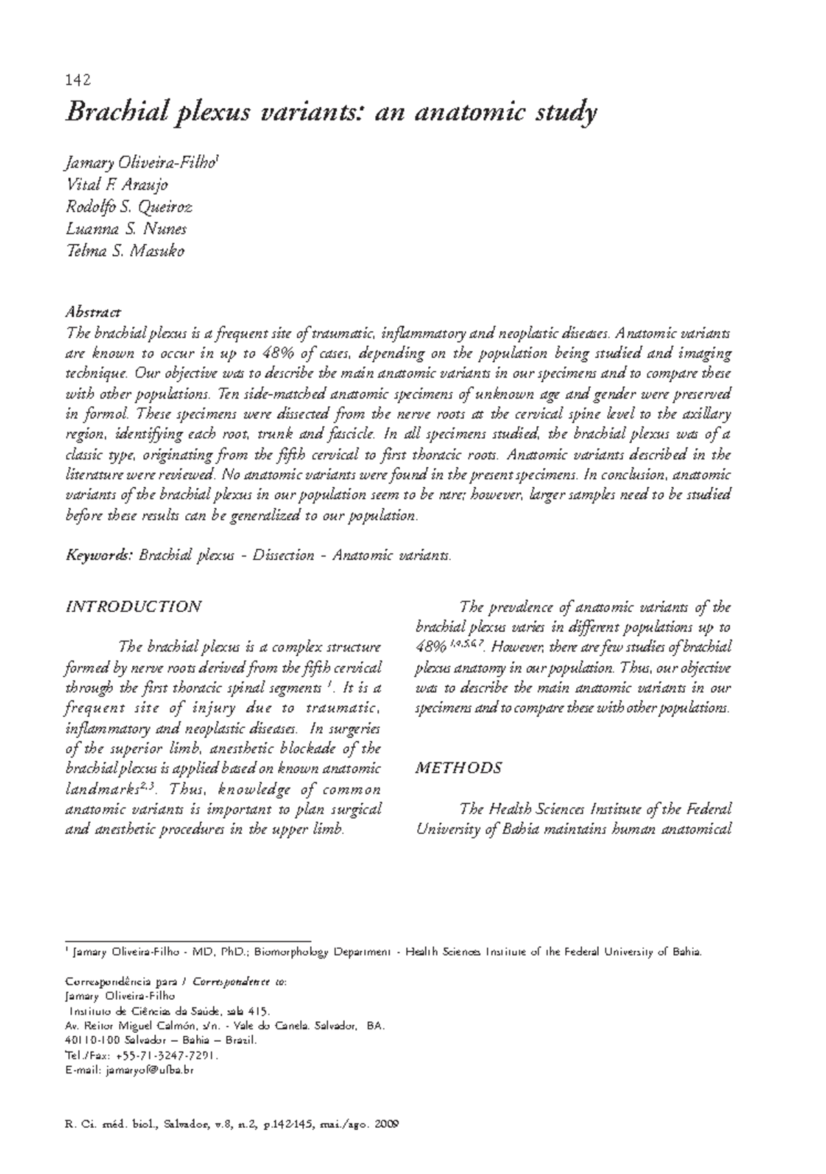 Brachial plexus variants an anatomic stu - 1 Jamary Oliveira-Filho - MD ...