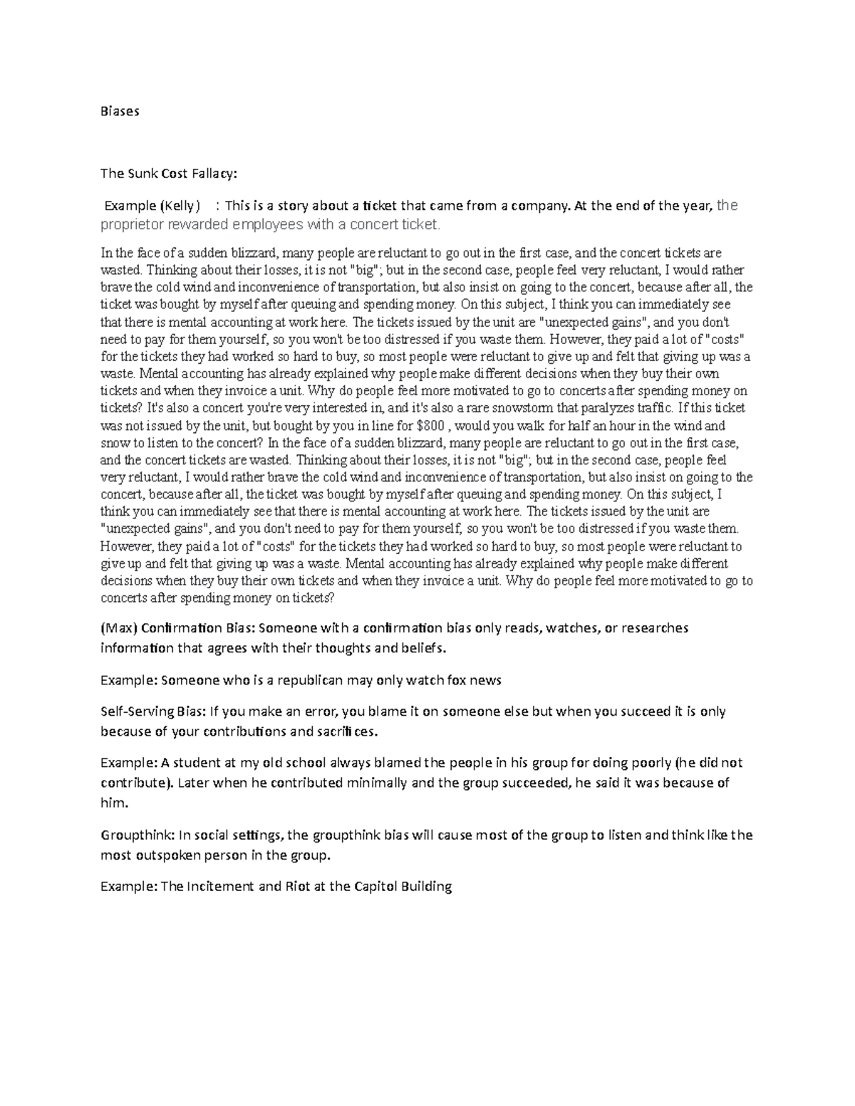 Different Types of Bias - Biases The Sunk Cost Fallacy: Example (Kelly ...