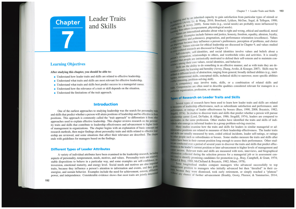 Yukl (2020) - Chapter 7 Leader Traits & Skills - Leadership and Human Resource management - Studocu