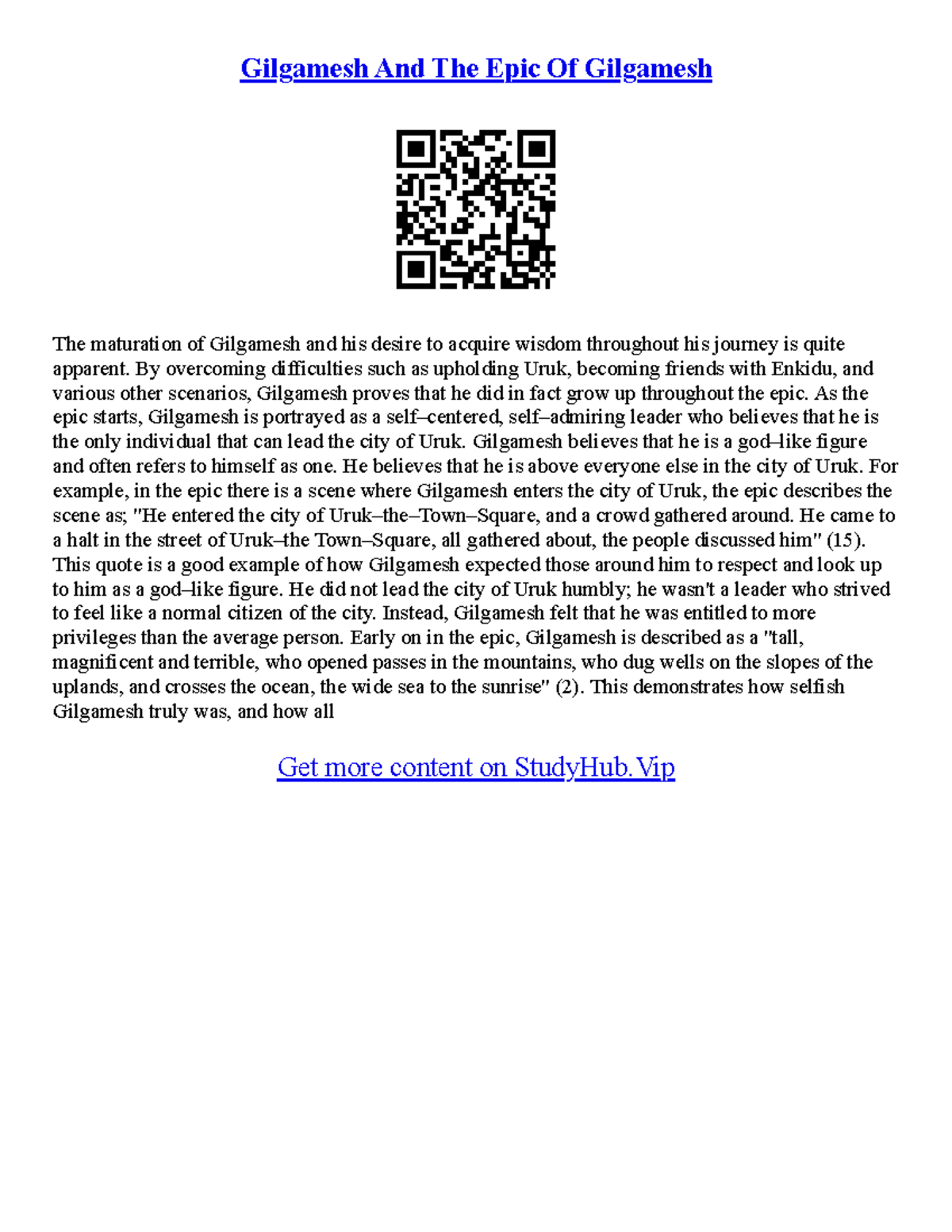 Gilgamesh Essay - Gilgamesh And The Epic Of Gilgamesh The maturation of Gilgamesh and his desire ...