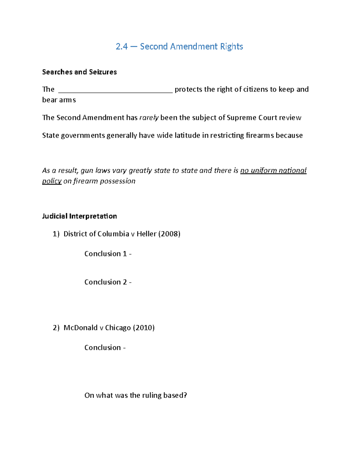 2.4 - Second Amendment Rights Outline - 2 — Second Amendment Rights ...