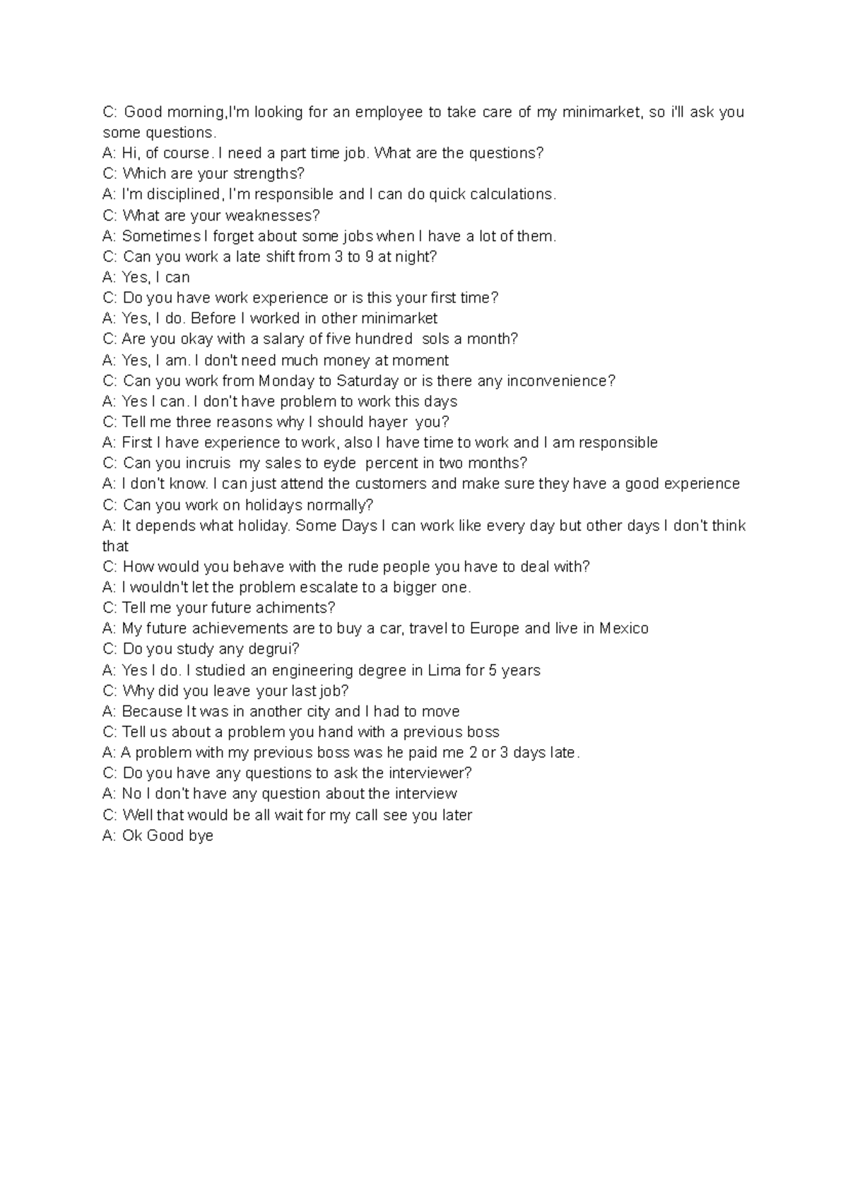 ING 11 - yyuui - C: Good morning,I'm looking for an employee to take ...