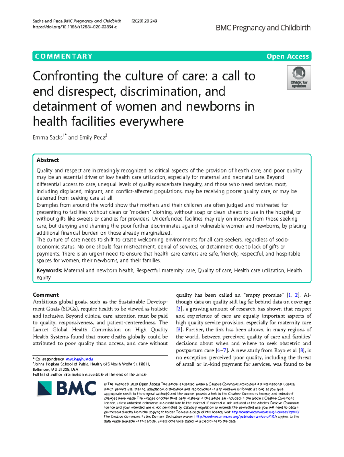 Confronting the culture of care a call to end disrespect ...