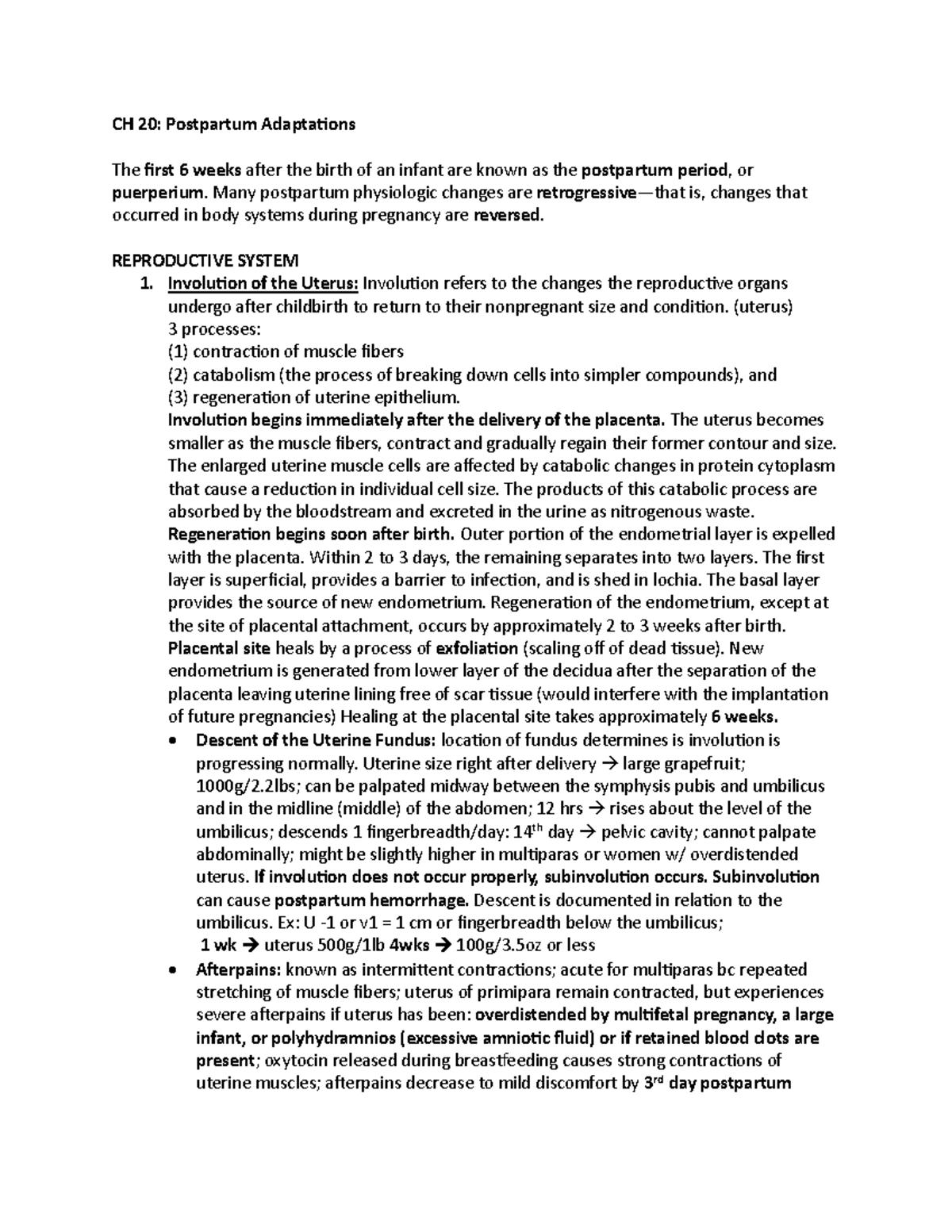 CH 20 OBB - 310/315 class notes on maternal newborn and pediatrics - CH ...