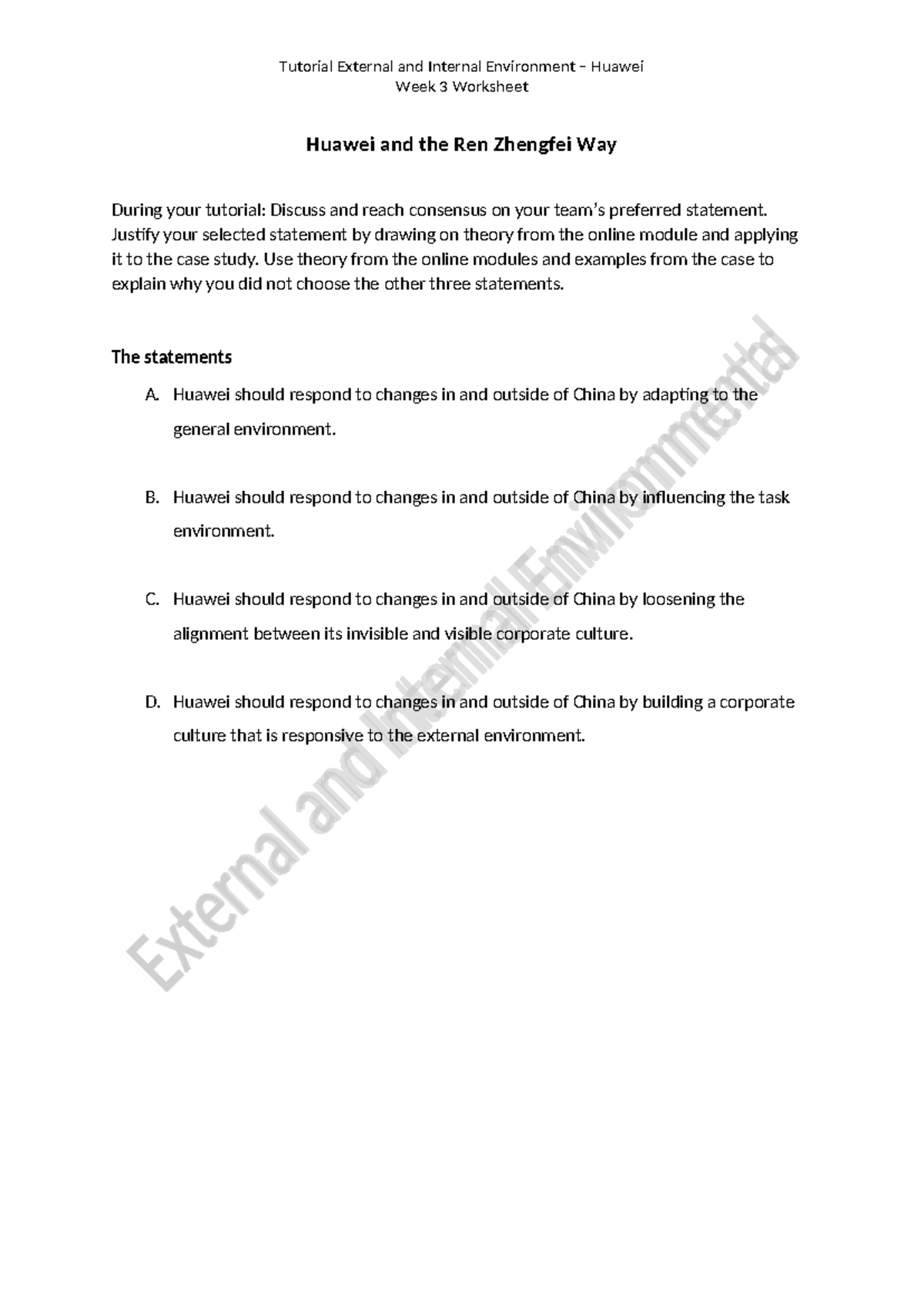 Tutorial 1 Worksheet - Tutorial External and Internal Environment ...