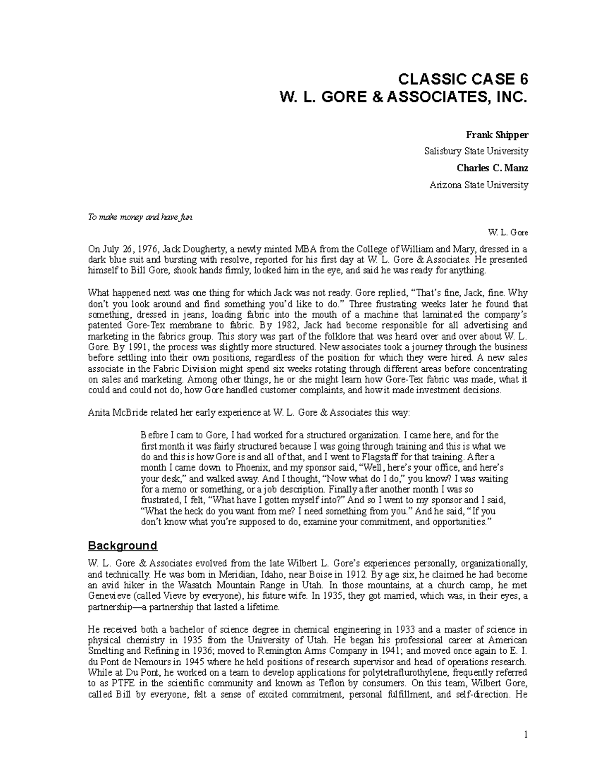 Classic Case 6 WL Gore and Associates In - CLASSIC CASE 6 W. L. GORE ...