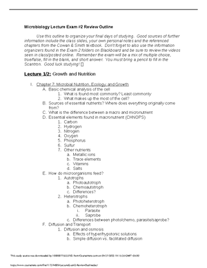 Lecture Exam 2-Review Outline - Microbiology Lecture Exam #2 Review ...