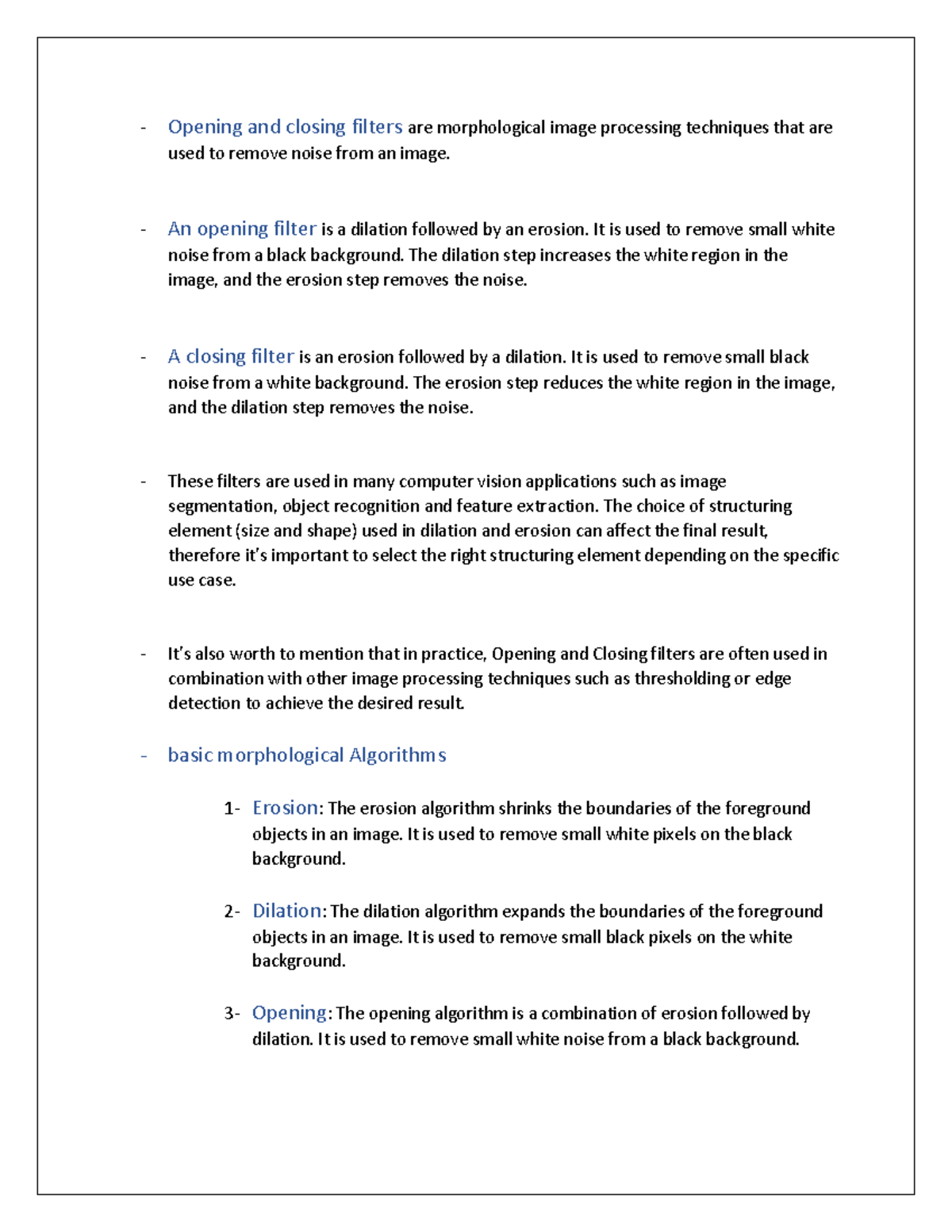 More filters and image representation - Opening and closing filters are ...