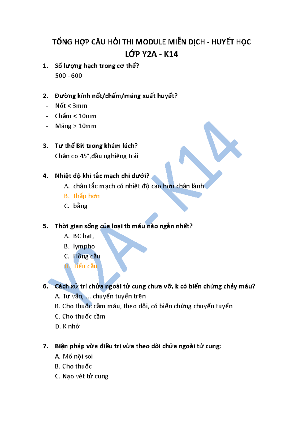 Tổng hợp Miễn dịch - Huyết học Y2A - Khoa Kế Toán - Studocu