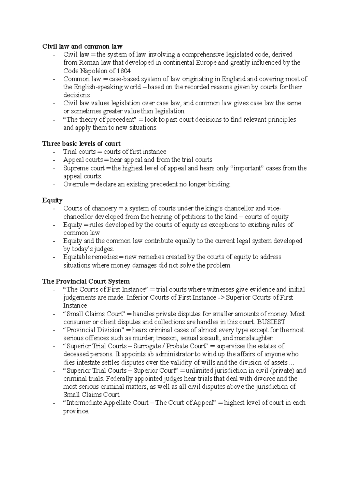 good summary of law please read - Civil law and common law - Civil law ...