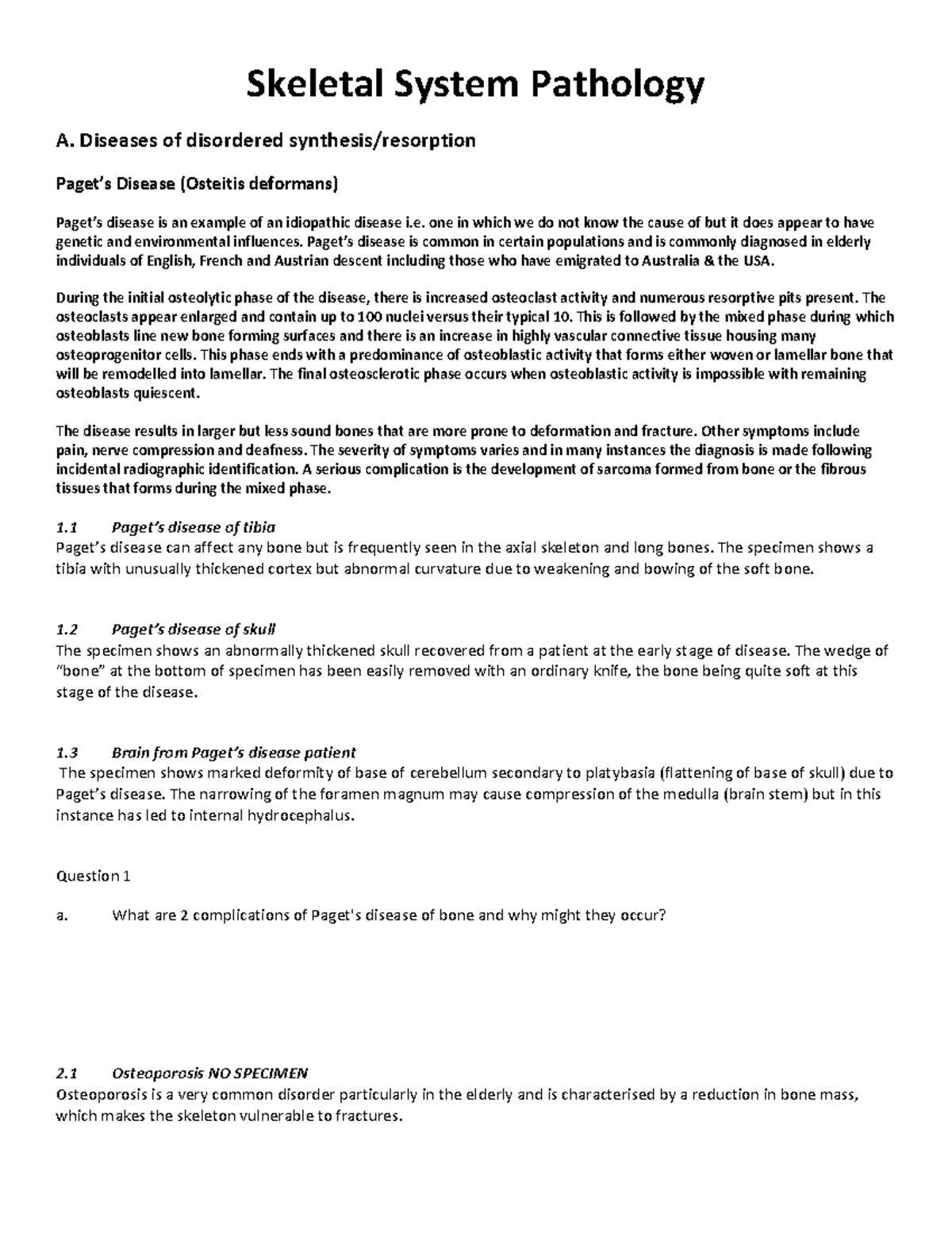 Practical - skeletal system pathology - Skeletal System Pathology A ...