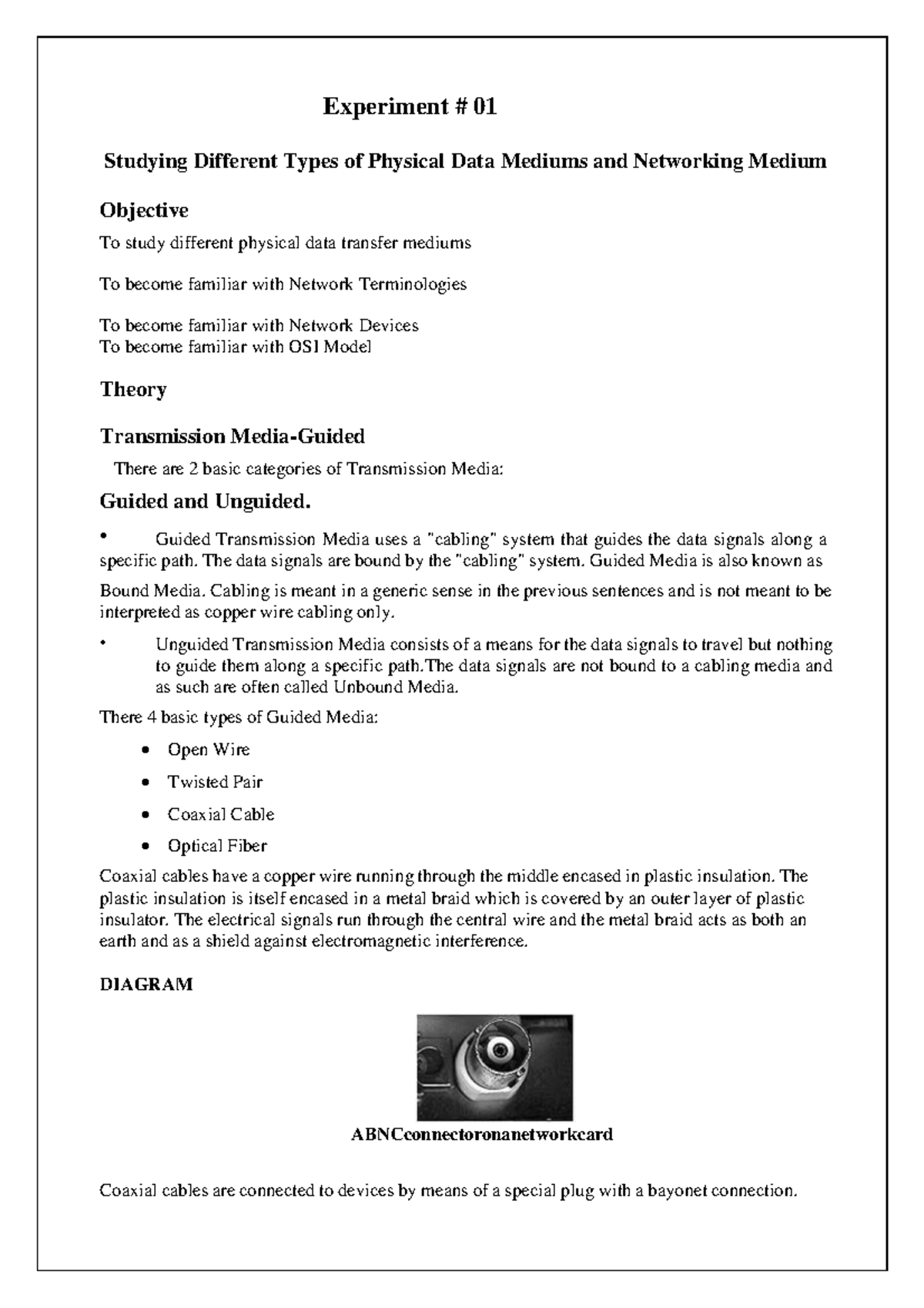 LAB 01 - lab 01 - Experiment # 01 Studying Different Types of Physical Data Mediums and ...