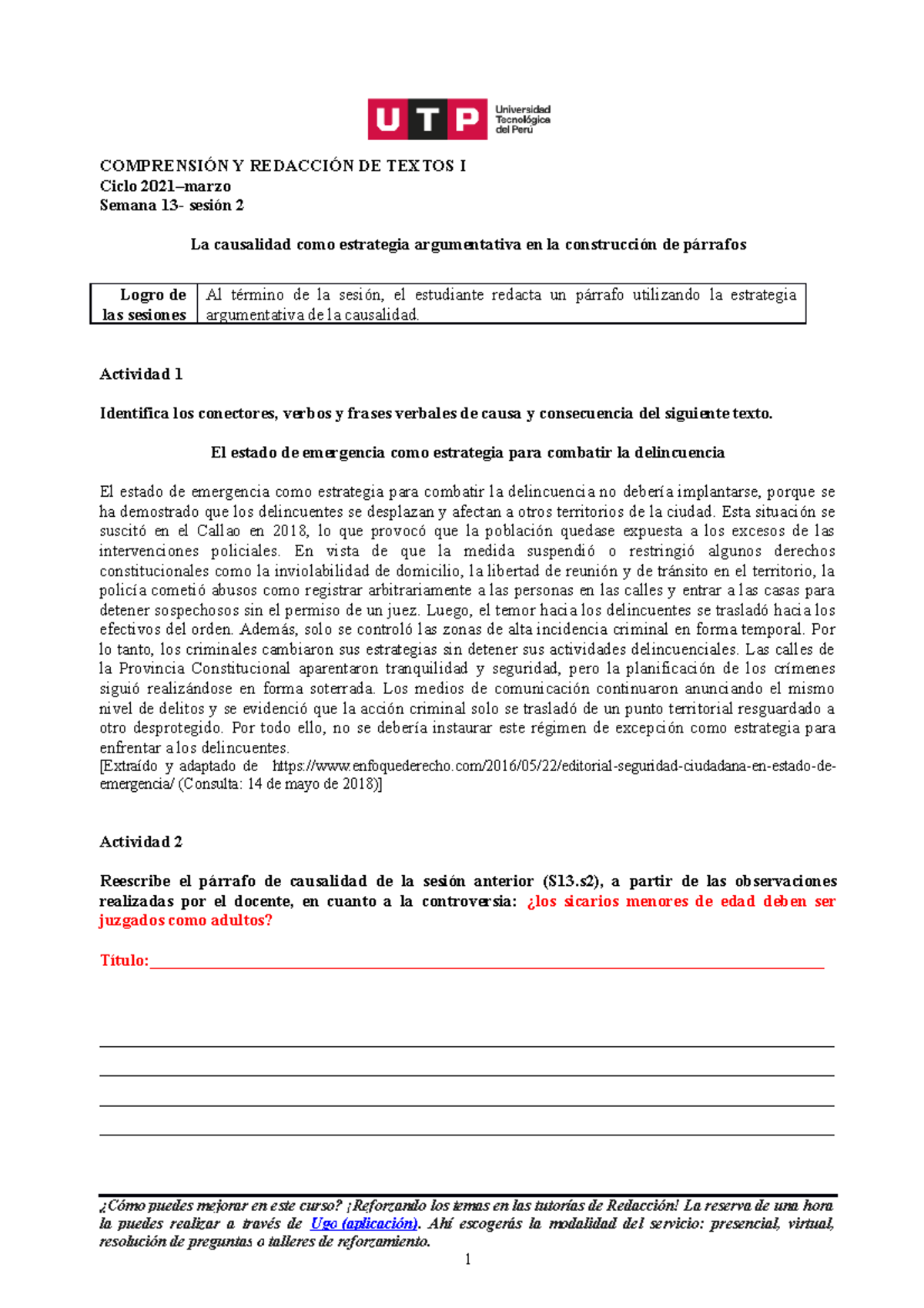 CAUSALIDAD DE REDACCIÓN DE TEXTOS - COMPRENSIÓN Y REDACCIÓN DE TEXTOS I ...