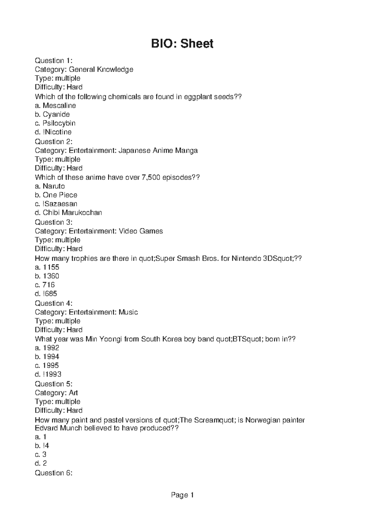 BIO295-Sheet-3 - BIO295 Lab Report 4 - BIO: Sheet Question 1: Category ...