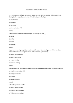 Interpersonal Communication Quiz 1 - Anger management skill is an ...