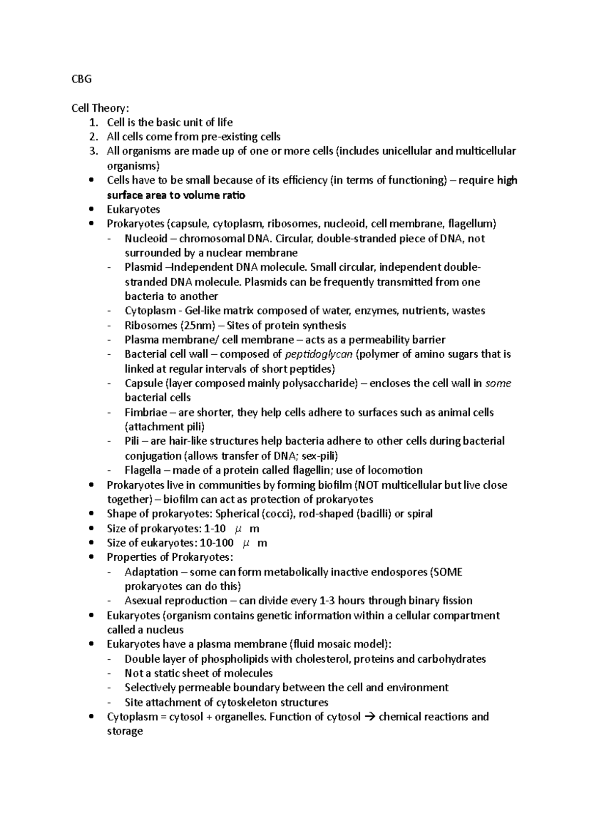 Cell Biology and Genetics - Notes - 091161 - Studocu