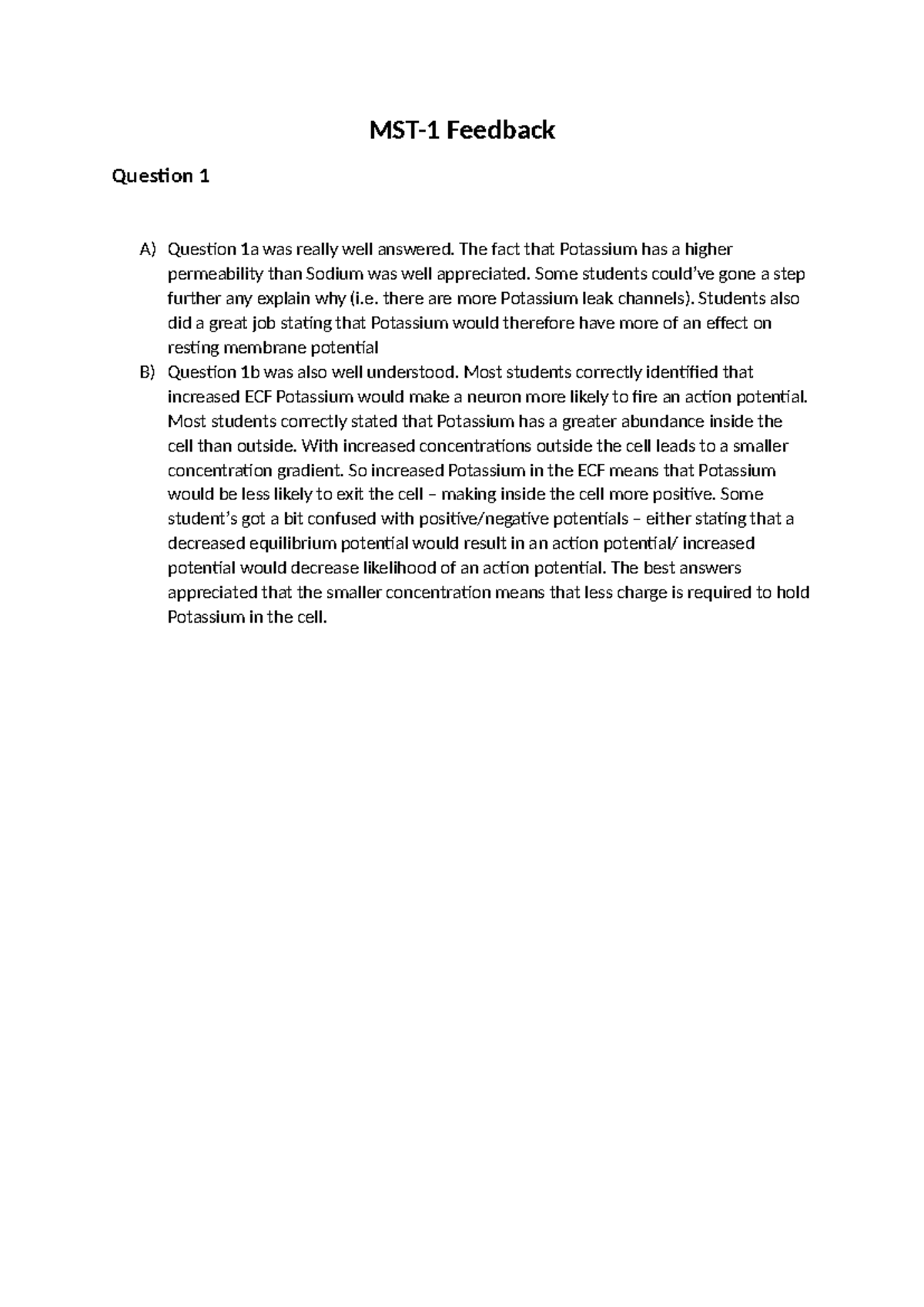 MST-1 Feedback-1 - MST-1 Feedback-1 - MST-1 Feedback Question 1 A ...