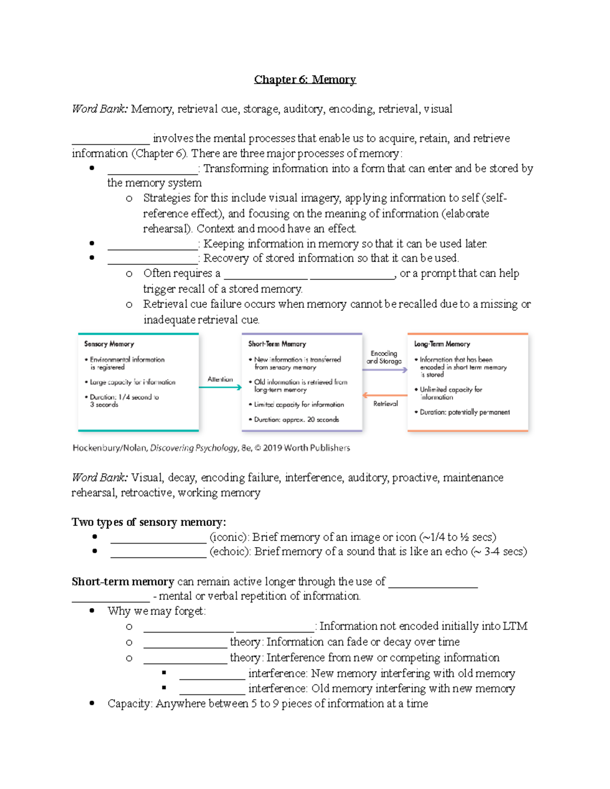 P102 Ch6 Memory F20 - Chapter 6 Guided Worksheet - Chapter 6: Memory Word Bank: Memory ...