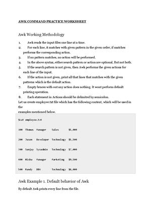 SED Command Practise Worksheet - SED COMMAND PRACTICE WORKSHEET Sed is ...