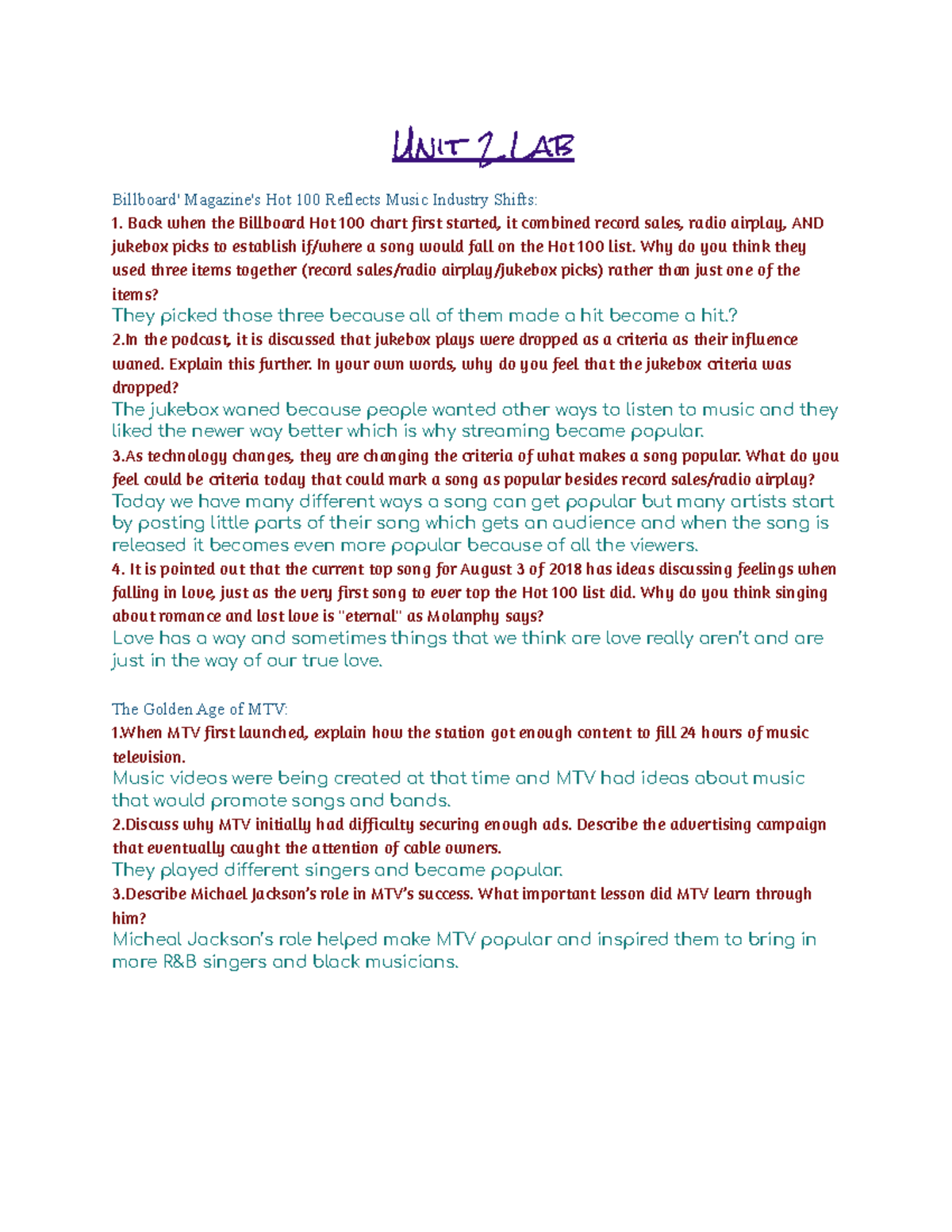 Unit 2 Lab - Assignment - Unit 2 Lab Billboard' Magazine's Hot 100 Reflects Music Industry ...