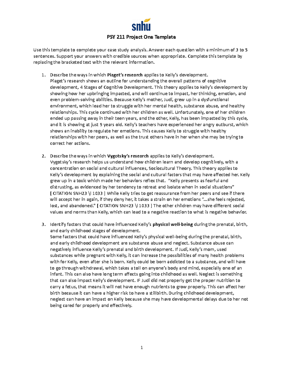 PSY 211- Project One - Answer each question with a minimum of 3 to 5 ...