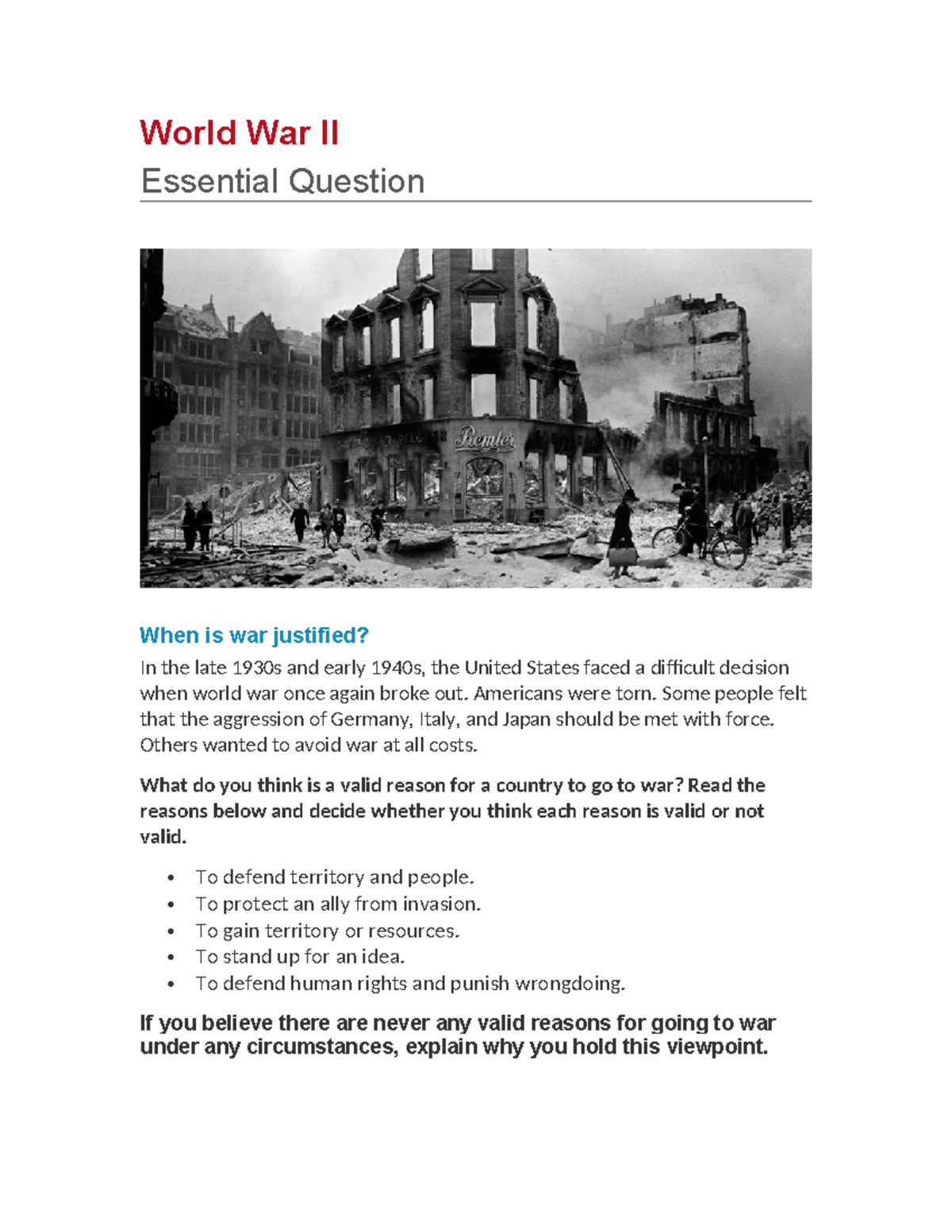 When is War Justified - WWII Essential Question - World War II ...