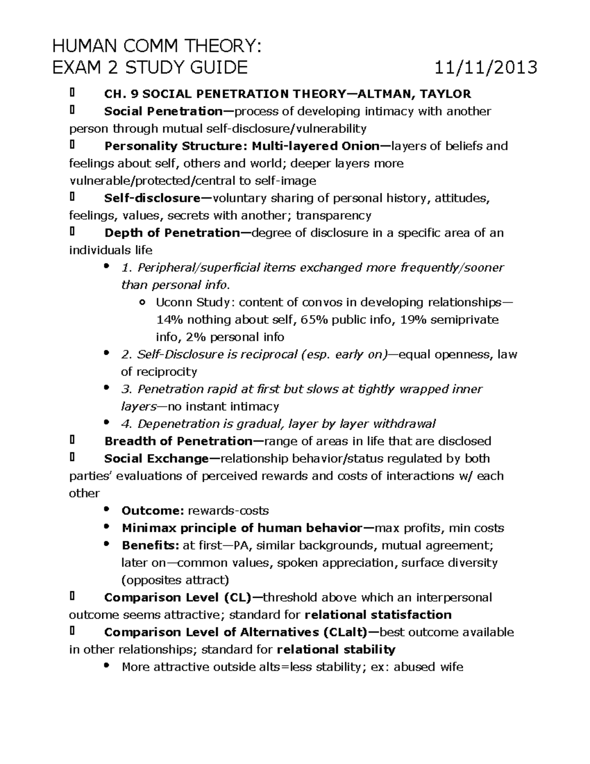 Exam 2 study Guide - HUMAN COMM THEORY: EXAM 2 STUDY GUIDE 11/11/2013 ...
