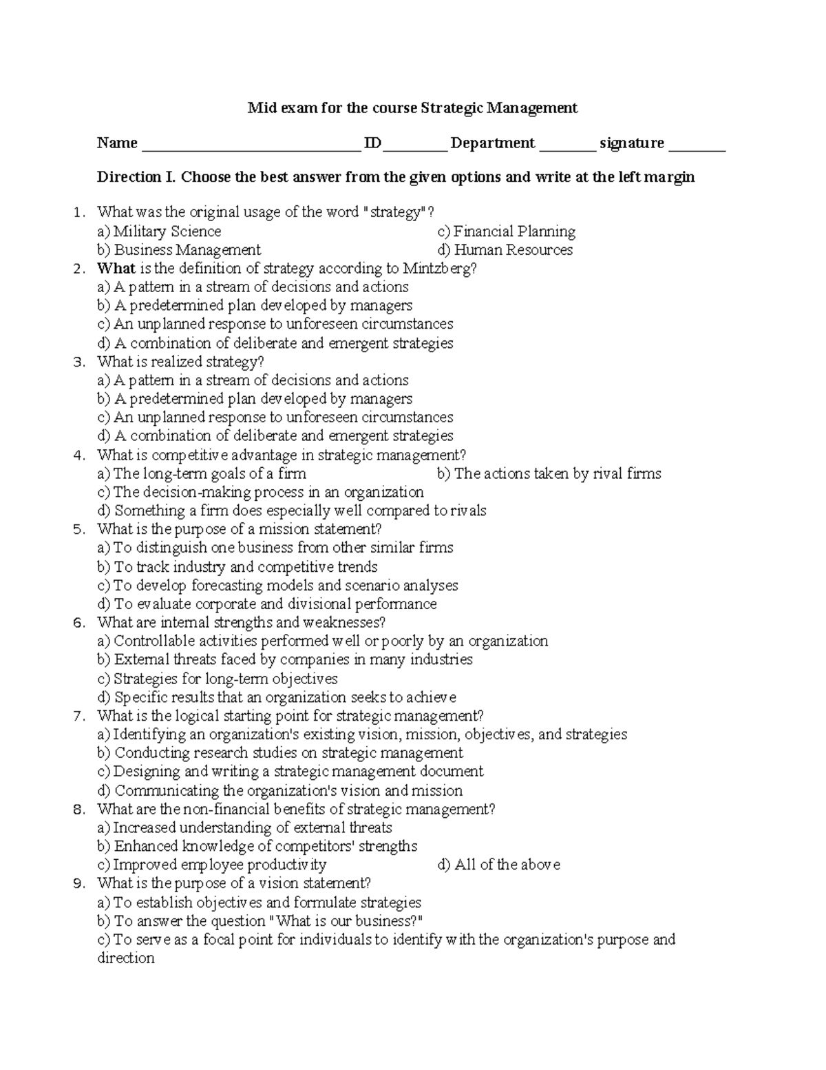Mid exam group 1 - Helpful materials with sample test - Mid exam for ...