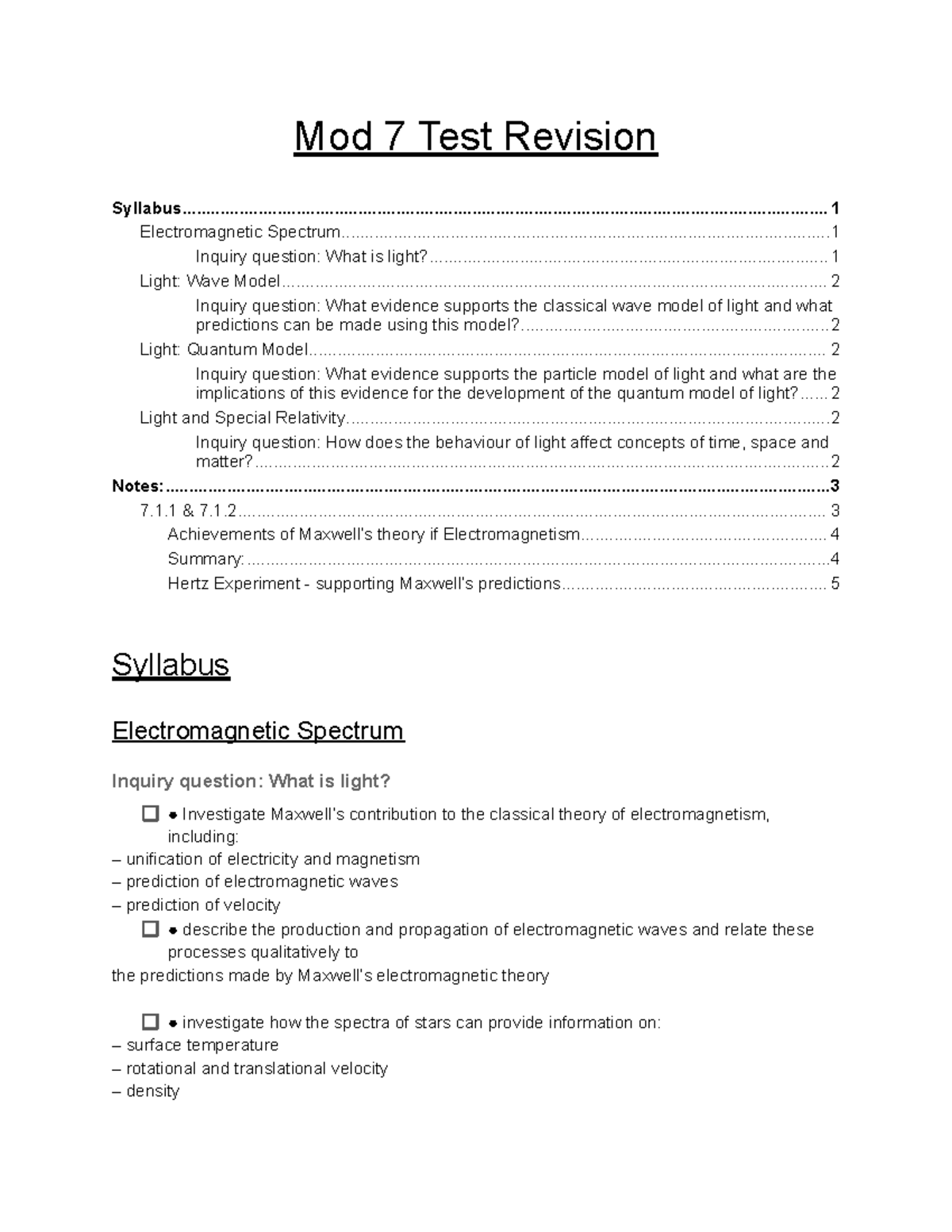 Physics mod 7 test notes and videos - Mod 7 Test Revision - Studocu