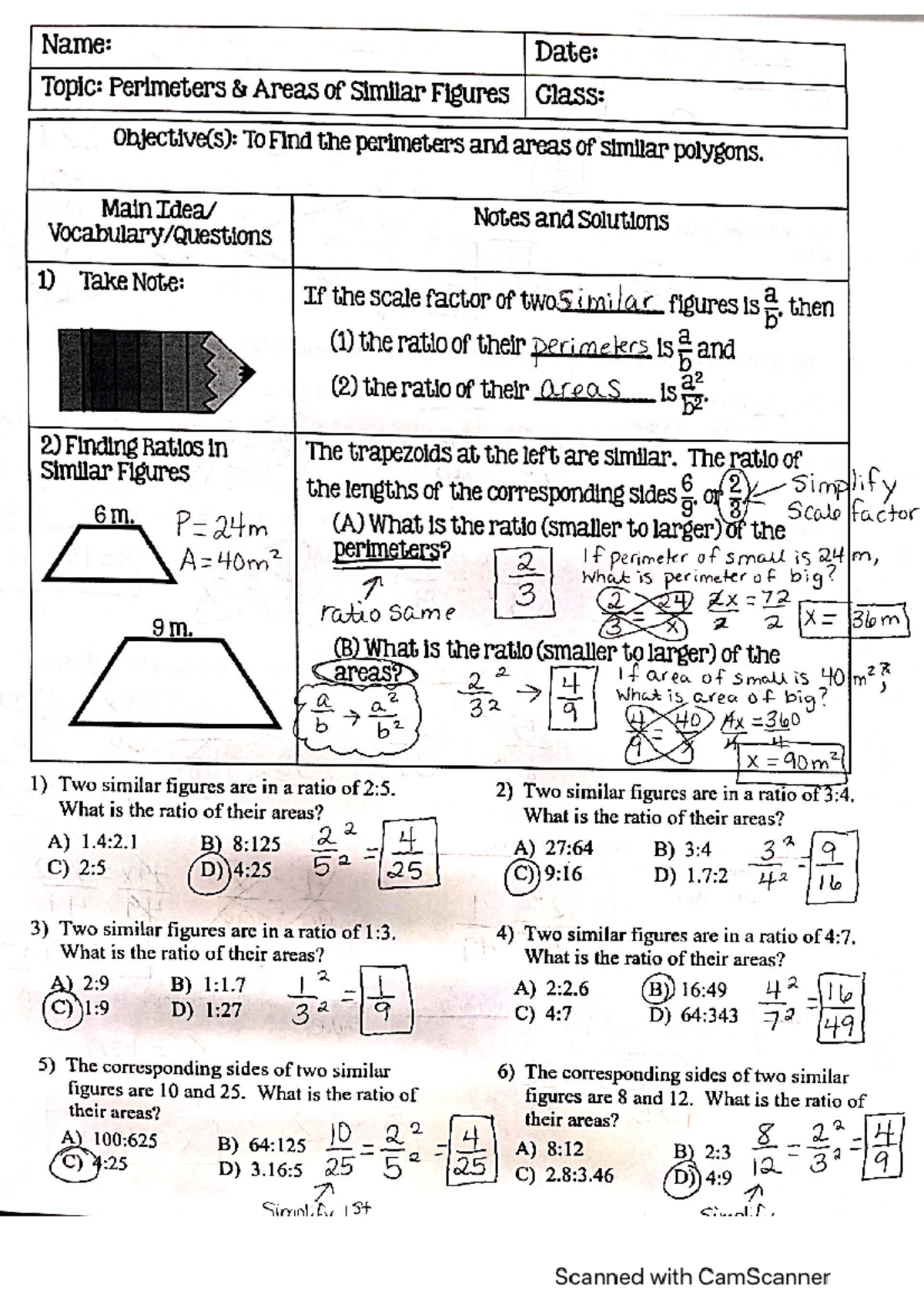 Area of Similar Figures Teacher Notes - MATH 3321 - Studocu