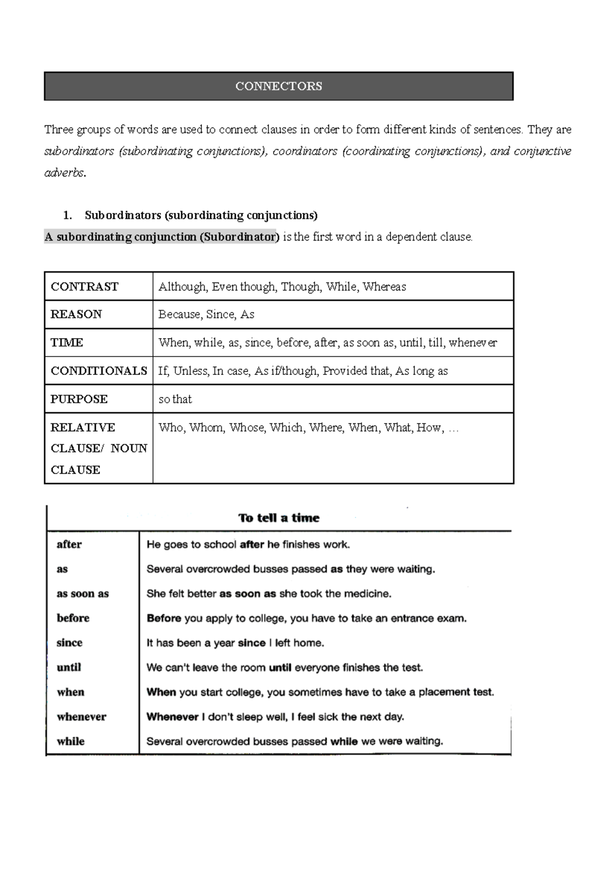 Clauses - Connectors - for espd students - CONNECTORS Three groups of ...
