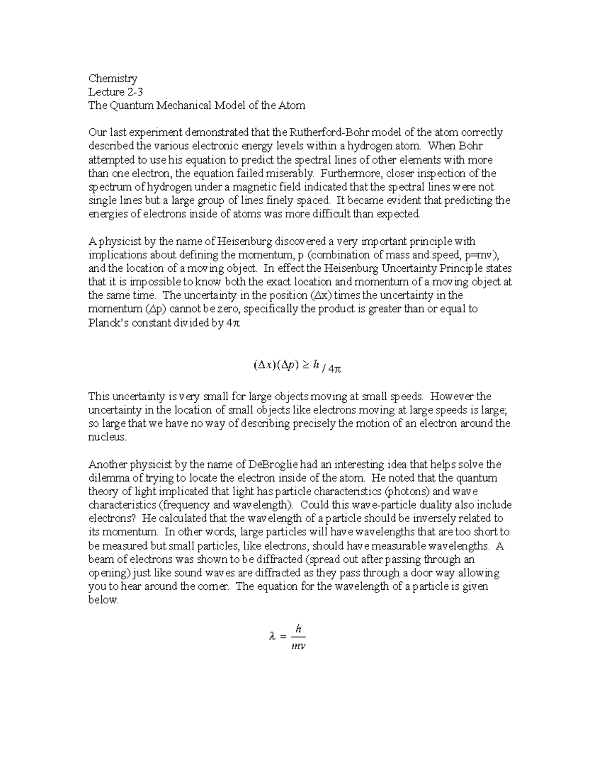 Lecture 2-3 Quantum Mechanical Model - Chemistry Lecture 2- The Quantum ...