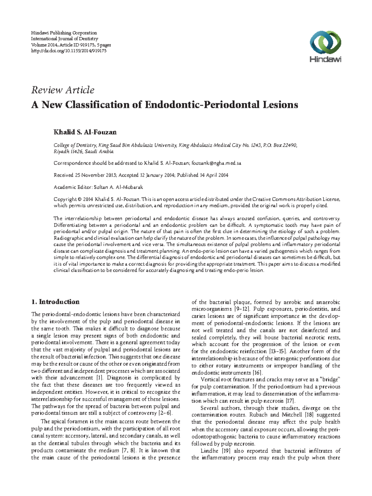2014 Khalid. A New classification of endodontic periodontal lesions ...