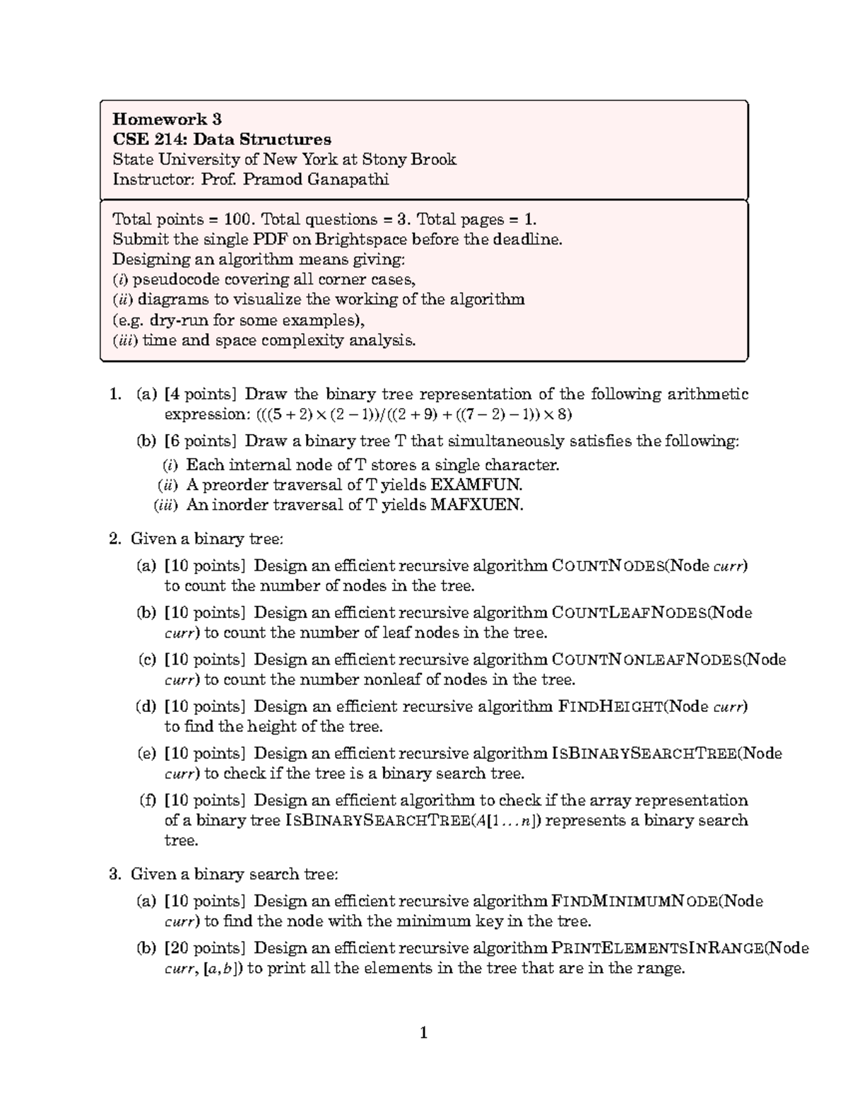 Hw3 - nothing - Homework 3 CSE 214: Data Structures State University of New York at Stony Brook ...