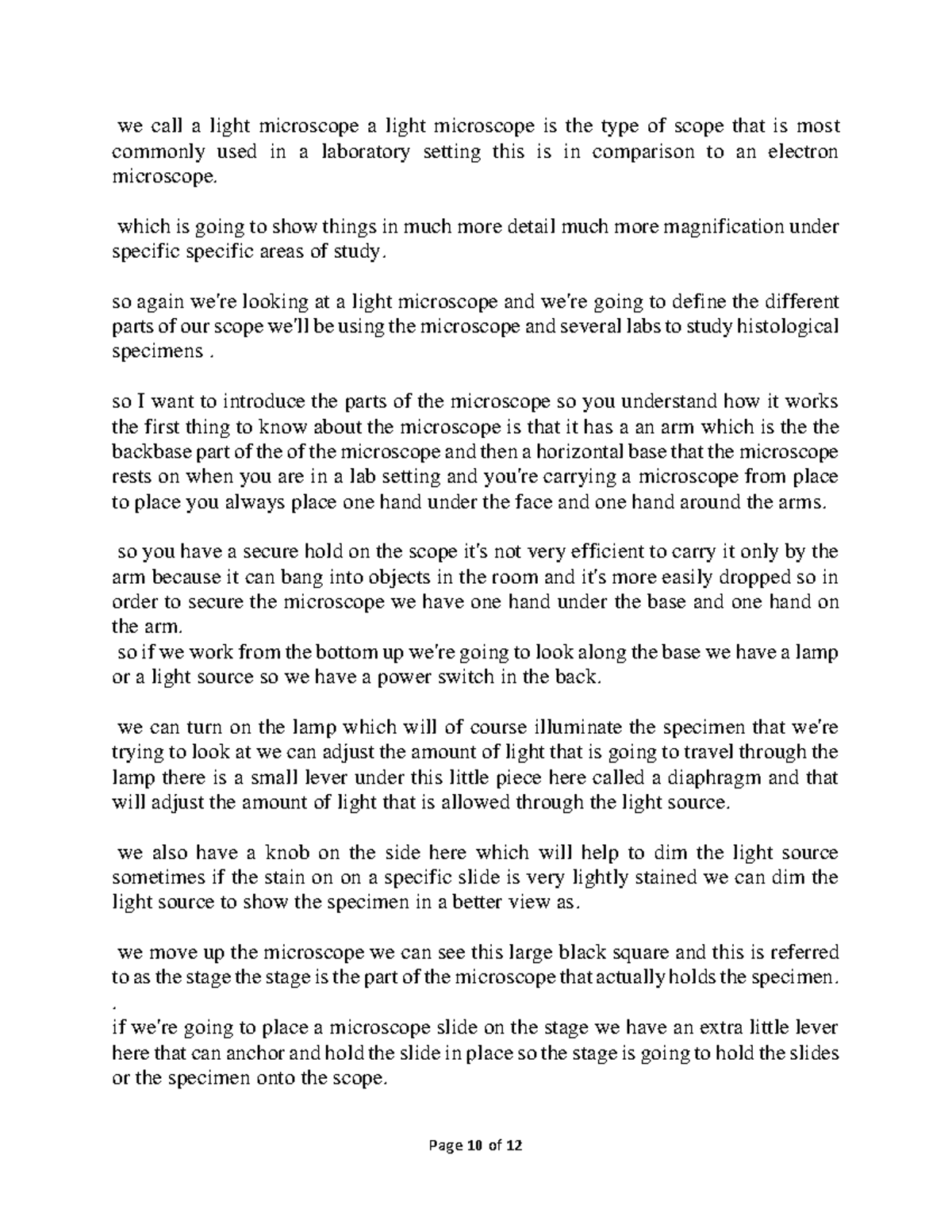 BIOD 151 Lab1 Notes 10 - Page 10 of 12 we call a light microscope a ...