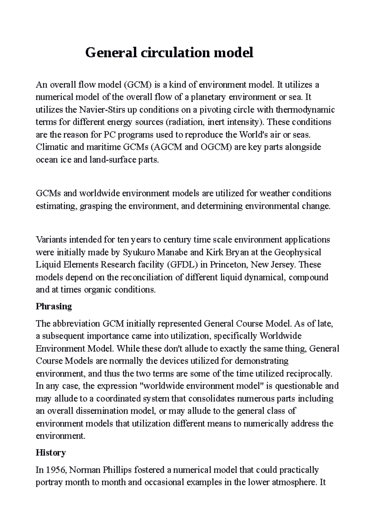 General circulation model - It utilizes a numerical model of the ...
