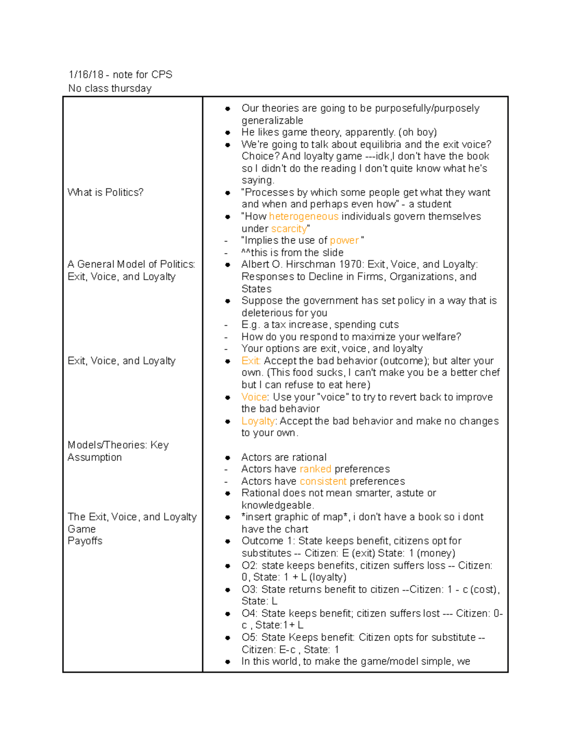 CPS notes 1 16 18 - 1/16/18 - note for CPS No class thursday What is ...