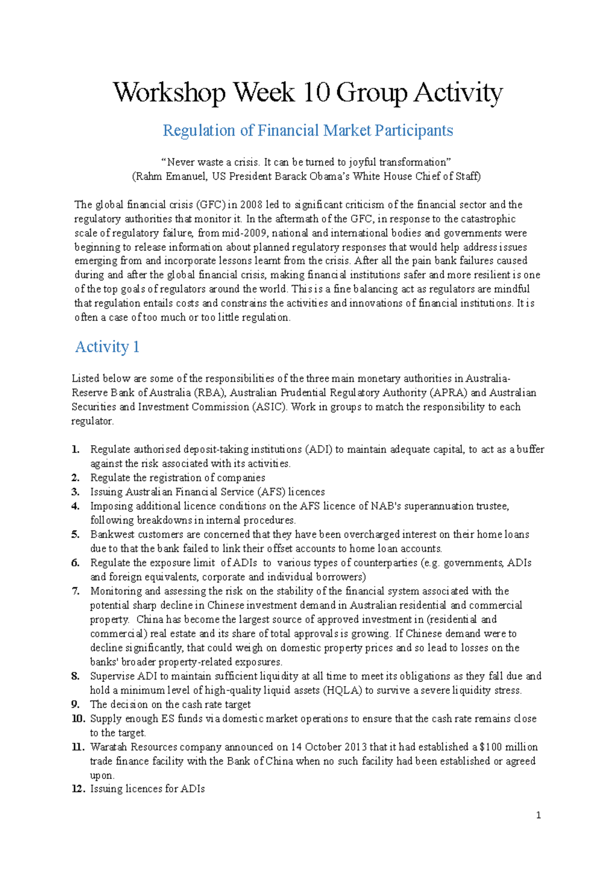 Workshop Week 10 Group Activities - Workshop Week 10 Group Activity ...