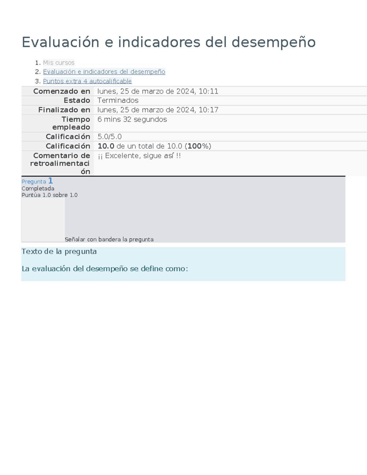 Evaluación e indicadores del desempeño autocalificable sem 4 - Evaluación e indicadores del ...