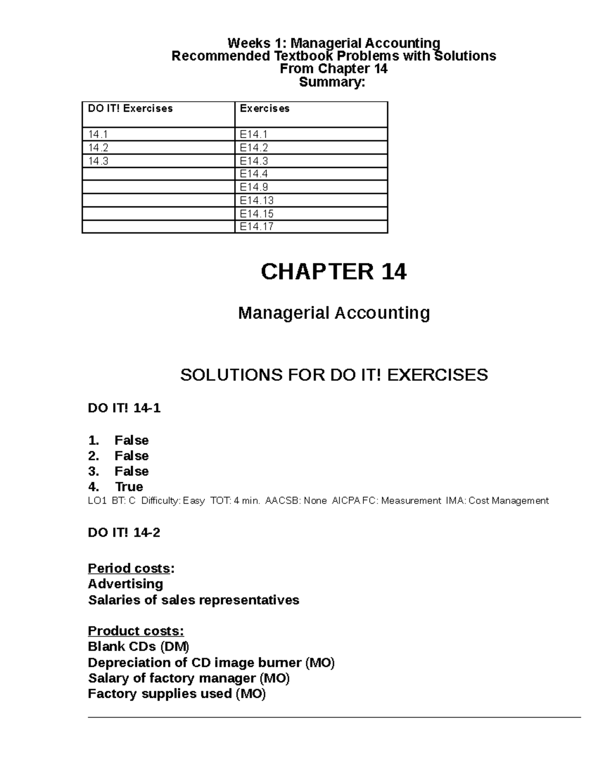 1 WK01 Chapter 14 solutions to suggested textbook problems - Weeks 1 ...
