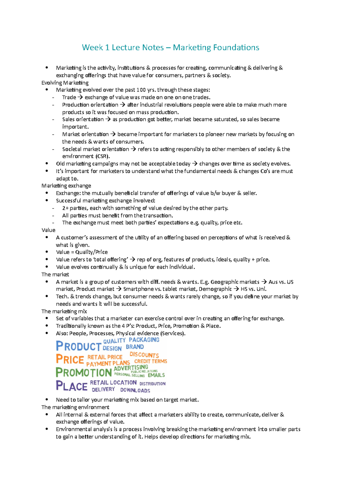 Week 1 Lecture Notes - Week 1 Lecture Notes – Marketing Foundations ...