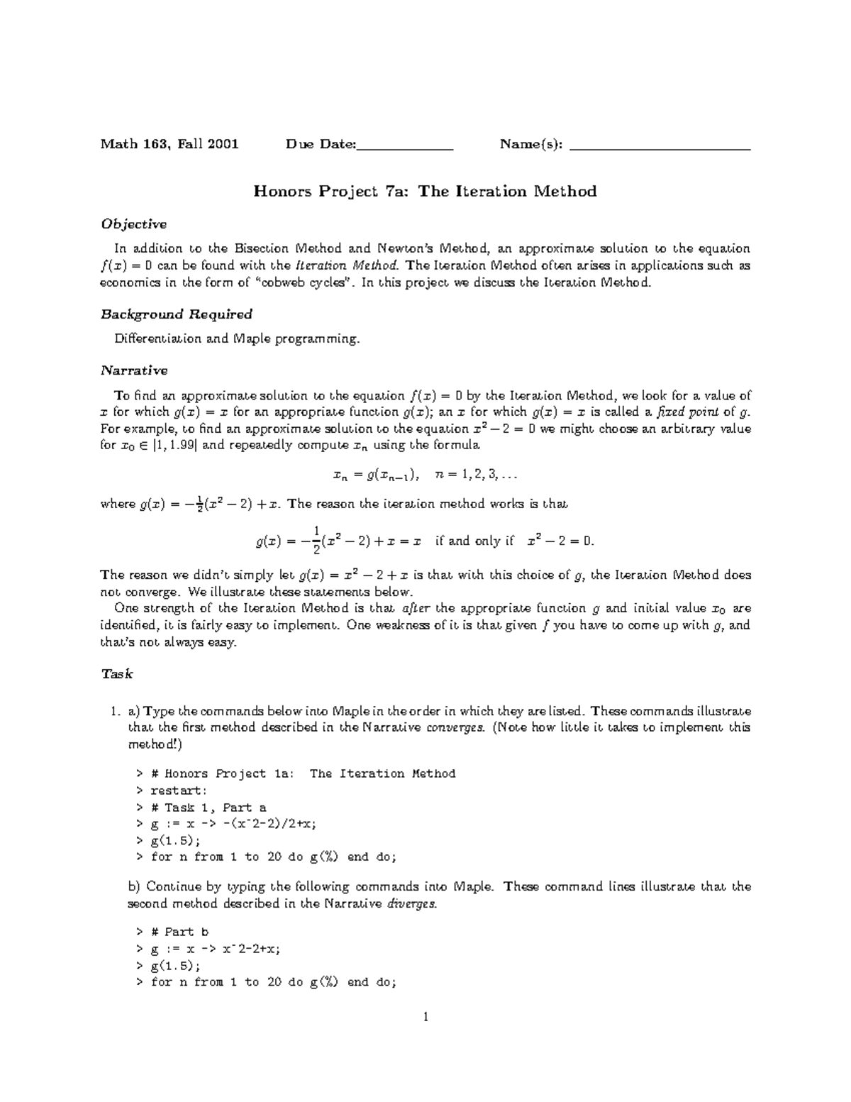 HP07a - Honor Projects for Math16500, IUPUI. For students enrolled in ...