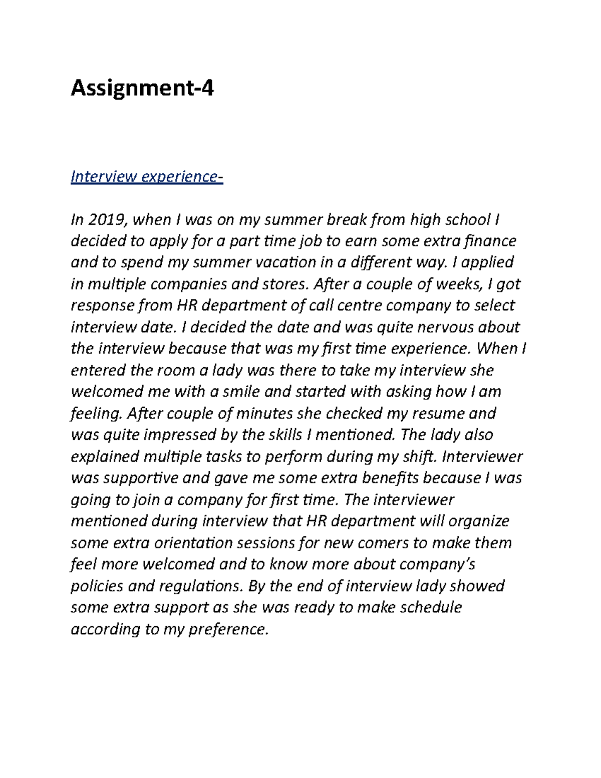 Assignment-4 - Assignment-4 - Interview experienceIn 2019, when I was ...