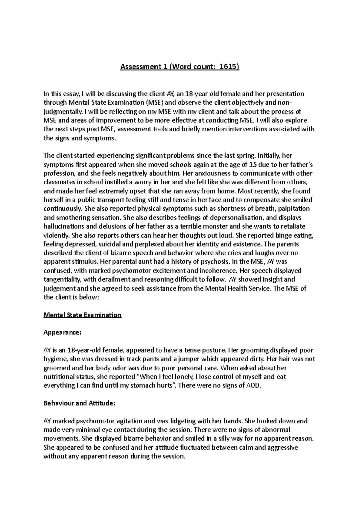 Assessment 1 Distinction - Assessment 1 (Word count: 1615) In this ...