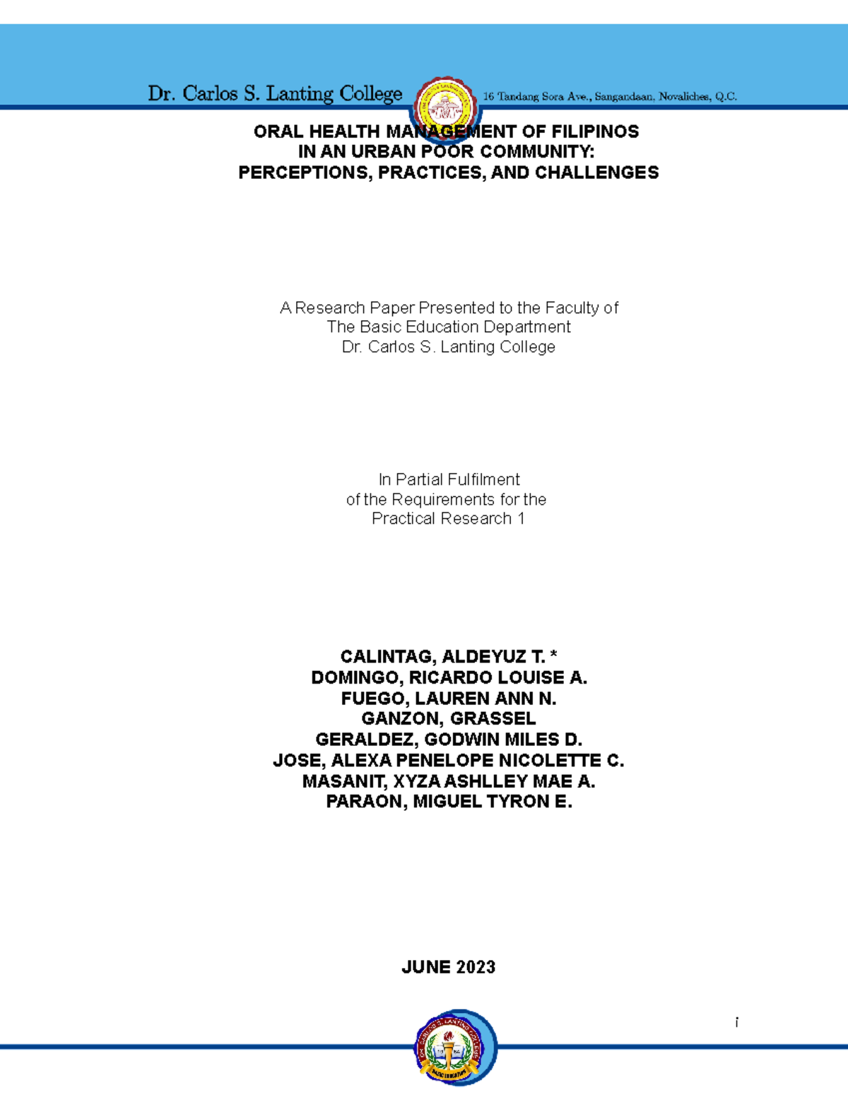 Table-OF- Contents - Components of Qualitative Research - ORAL HEALTH ...