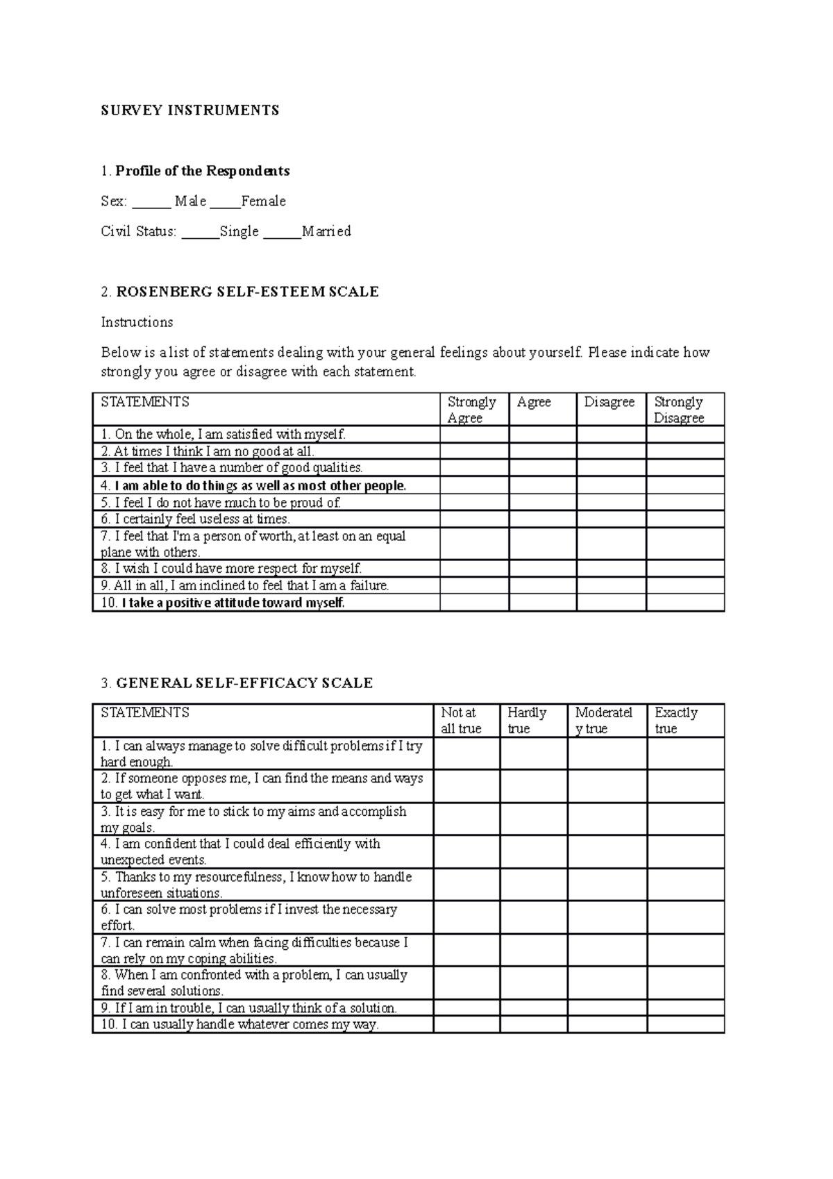 Survey Instruments - ASSIGNMENT - SURVEY INSTRUMENTS 1. Profile of the ...